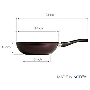 TECHEF - Blooming Flower Collection, 12" Wok/Stir-Fry Pan with Glass Lid, Coated 6 times with New Teflon Platinum Non-Stick Coating (PFOA Free) / Induction Ready/Made in Korea (12-inch with Cover)