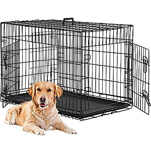 BestPet Large Dog Crate Dog Cage Dog Kennel Metal Wire Double-Door Folding Pet Animal Pet Cage with Plastic Tray and Handle,24 inches