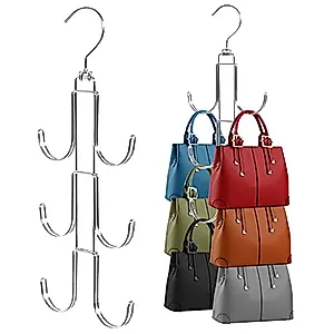 Purse Hanger Organizer for Closet, 2 Pack Handbag Storage Organizer, Hanging Purse Holder for Closet Organization and Space Saving, Accessories Organizer for Bags, Belts, Hats, Scarves, Ties
