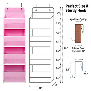 Over Door Hanging Organizer with 4 Large Capacity Pockets, Ideal Storage for Closet, Bathroom, Nursery, Bedroom, Dorm, Toys, Cosmetics, and Baby Essentials, Pink