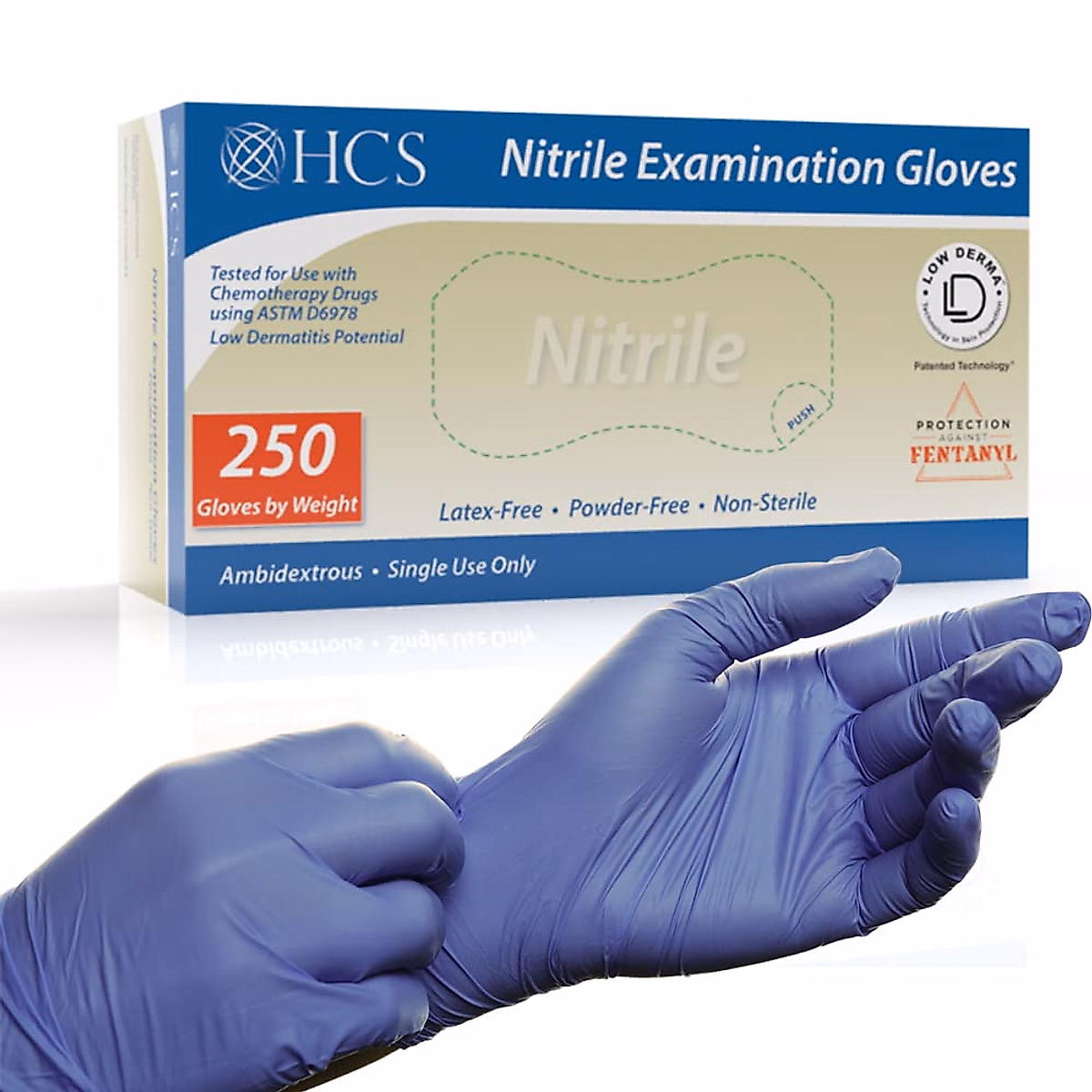 HCS Nitrile Gloves Medium - (250/Box) Low Dermatitis, Non-Latex Medical Gloves - Fentanyl & Chemo Protection - Rubber Gloves Disposable