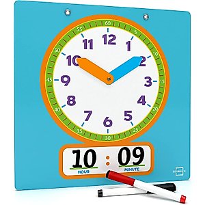 Scribbledo Writable Dry Erase Learning Clock for Kids Write & Wipe Demonstration Clock for Kids Learning to Tell Time Classrooms and Homeschool Supplies