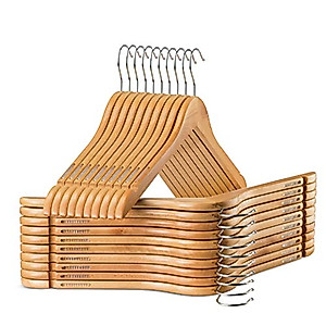 High-Grade Wooden Shirt Hangers with Rubber Grips (20 Pack) Smooth & Durable Wood Hangers with Grips Non Slip - Slim & Sleek Space Saving Hangers with Notches & 360 Hook - Ideal for Camisoles, Rompers