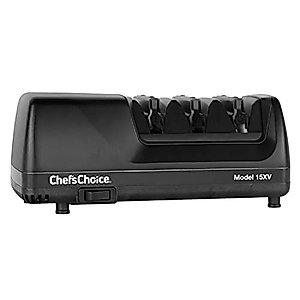 Chef’sChoice 15XV Professional Electric Knife Sharpener With 100-Percent Diamond Abrasives And Precision Angle Guides For Straight Edge and Serrated Knives, 3-Stage, Black