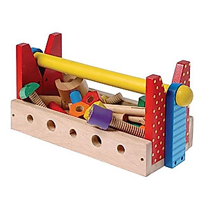 Constructive Playthings 2 in 1 Wooden Workshop with Assorted Tools for Ages 2 and up, Set of 31