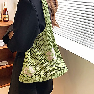 AIYUENCICI Crochet Tote, Fairy Hobo for Women - Y2k Purse, Knitted Shoulder Bag for Girls - Mesh Beach Bag (Green)