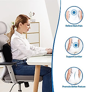 SAIREIDER Comfortable Lumbar Support Pillow for Office Chair, Memory Foam Back Support Pillows for Car、Gaming Chair、 Home Chair, Back Pain Relief Improve Posture, Double Adjustable Straps(Black)