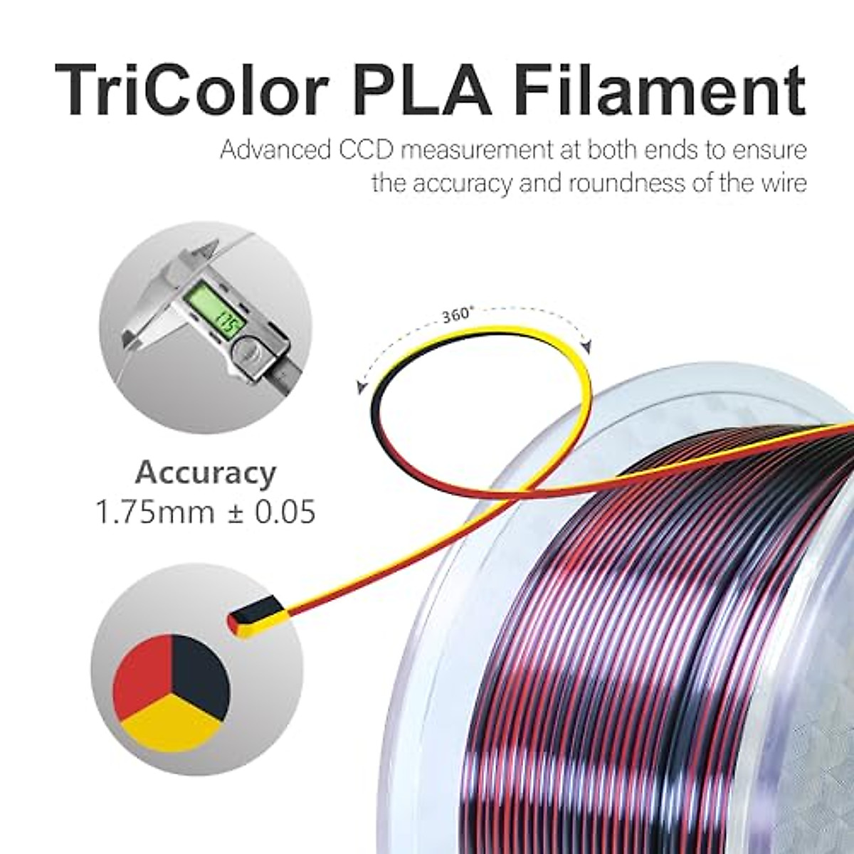 SHANHUI 3D Printer Filament,Triple Color Silk PLA Filament 1.75mm,Gradient Change Gold/Red/Black 3D Printing Filament Bundle, 1kg/2.2lbs