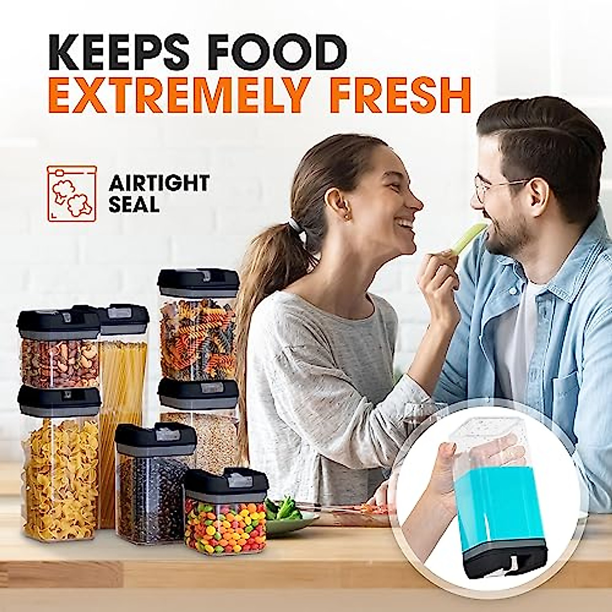 Cheer Collection Airtight Food Storage Containers, Kitchen Storage Containers for Pantry, Set of 7 Food Containers with Lids Airtight, Pantry Storage Containers & Organizers with Lids, Black