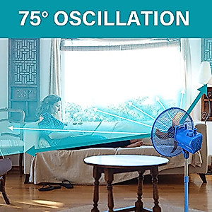 Brentwood Whisper Quiet 3-Speed 12-Inch Oscillating Pedestal Stand Fan (blue)