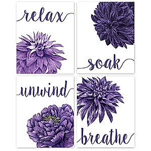 Flower Prints Relax Soak Unwind Breathe Purple Blend, 4 (8x10) Unframed Photos, Wall Art Decor Gifts Under 20 for Home Office Bathroom College Student Teacher Friends Floral Garden Yoga Inspired Fans