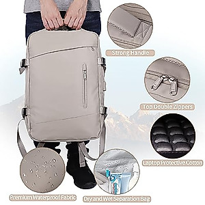 QOECI Waterproof Travel Backpack for Women Men, 44L Carry On Backpack with USB Charging Port, 17.3" Laptop Backpack, Personal Item Bag for Airlines Approved, Business Backpack Casual Daypack 1680D