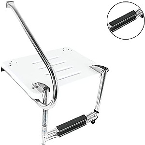 YaeMarine 2 Steps Boat Out-Board Swim Ladder, Under Platform Boat Ladder, Telescoping Boat Ladder, Fiberglass Platform Folding Stainless Ladder