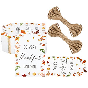 G2PLUS Thank You Gift Tags, Thanksgiving Leaf Tags, So Very Thankful for You Tags,100PCS White Paper Gift Tags with String for Gift Wrapping, Wedding, Thanksgiving Day Autumn Holiday Party Favors