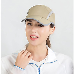 Connectyle Foldable Mesh Sun Cap Outdoor Sports Hat Breathable Sun Runner Cap with Reflective Trim Khaki