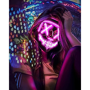 LED Halloween Mask, Halloween Mask LED Scary Mask for Halloween Costume Masquerade Parties, Carnival, Gifts Purge Mask (Purple)