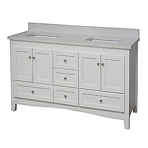 Kitchen Bath Collection Abbey 60-inch Double Bathroom Vanity (White/Quartz): Includes White Cabinet with Stunning Quartz Countertop and White Ceramic Sinks