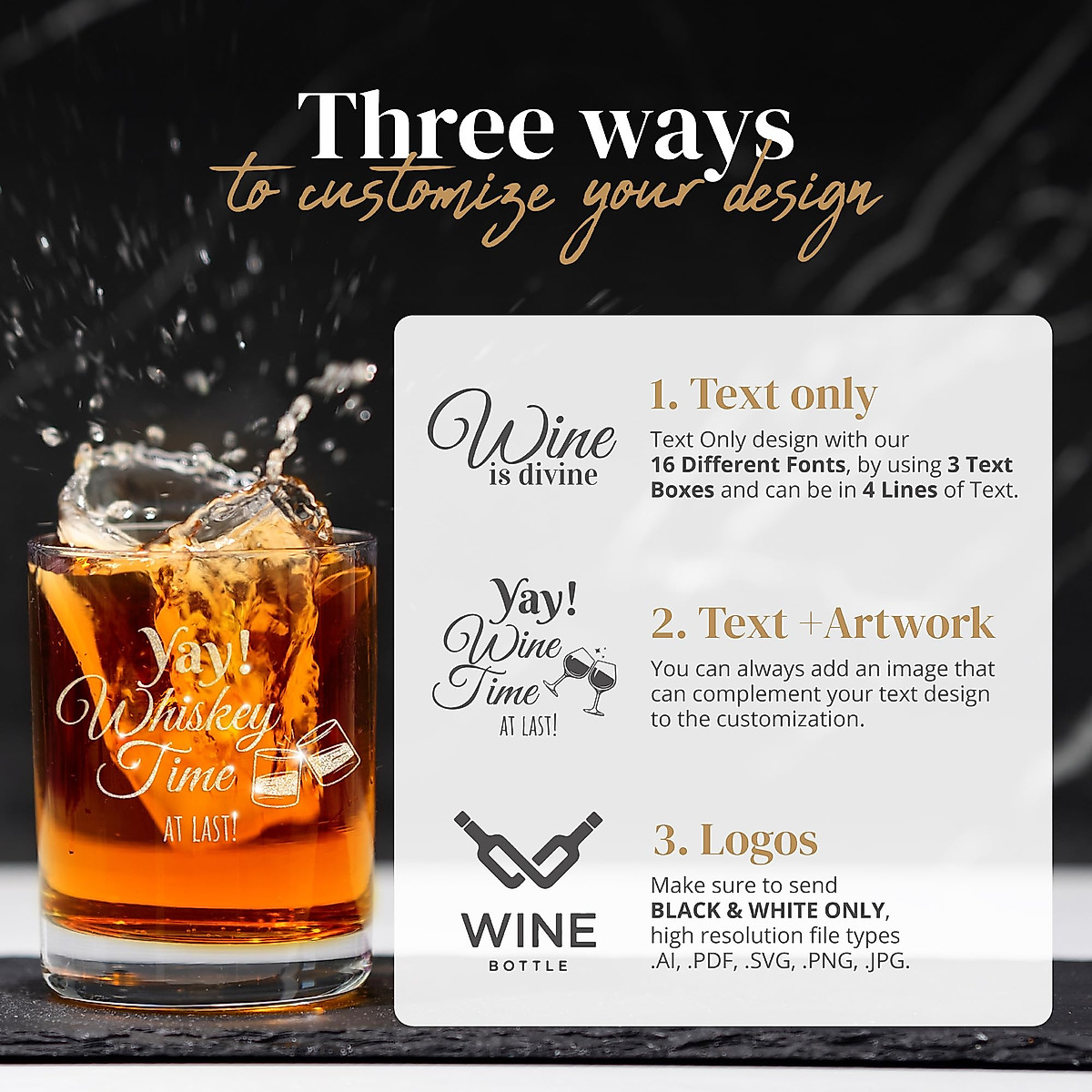Custom 12oz Whiskey Glass with Your Custom Logo Design or Personalized Text - Permanent Laser Engraving - Wedding Favors, Corporate Gifts, Birthdays, Parties or Events