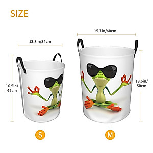 FOISIIAEA Laundry Basket,Funny Frog Wearing Glasses Bathroom Organizer Basket Waterproof Foldable Cloth Hamper with Lining for Home Storage