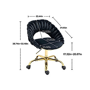 NIOIIKIT Swivel Velvet Home Office Chair, Upholstered Desk Chair, Modern Accent Armchair, Tufted Computer Task Stools with Gold Base for Girls, Women, Study, Living Room (Black)