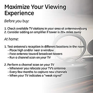GE Cirular Loop Indoor HD Digital TV Antenna, Long Range Smart TV Antenna, Tiltable loop with 15in Dipoles, Supports 4K 1080P HD Smart TV VHF UHF, Passive Modern Rabbit Ear, 4ft Coax HDT Cable, 33694