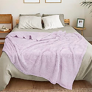 PAVILIA Plush Sherpa Throw Blanket for Couch Sofa | Soft Fluffy Shaggy Fleece Blanket | Fuzzy, Cozy, Warm Microfiber Throw Solid Blanket, Lavender Light Purple, 50x60