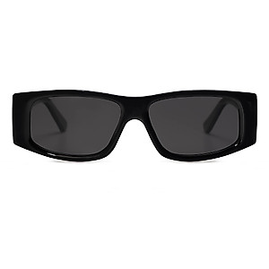 SOJOS Trendy Y2K Polarized Rectangle Sunglasses for Women Men Retro Designer Rave Sunglasses SJ2228, Black/Grey