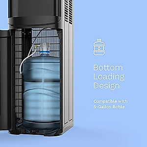 hOmeLabs Bottom Loading Water Dispenser for 5 Gallon Bottle - Hot Room and Cold Water Cooler in Stainless Steel Frame with Removable Drip Tray Safety Child Lock and LED Night Light