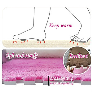 18 Pcs Soft Interlocking Puzzle Foam Mats, Fluffy Carpet Tiles,Plush Area Rug,Keep Warm,Non-Slip,Playmat,Floor Mats,12X12 Inch(Size:12X12X0.23 Inch,Color:Brick Red+Navy Blue+White)