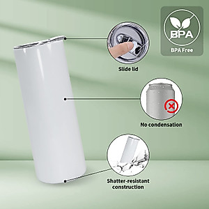 FECBK 25Pcs Glow In The Dark Sublimation Tumblers 20oz Skinny Straight Stainless Steel Double Wall Insulated Sublimation Blanks Tumblers Bulk with Lid and Straw Individually Boxed