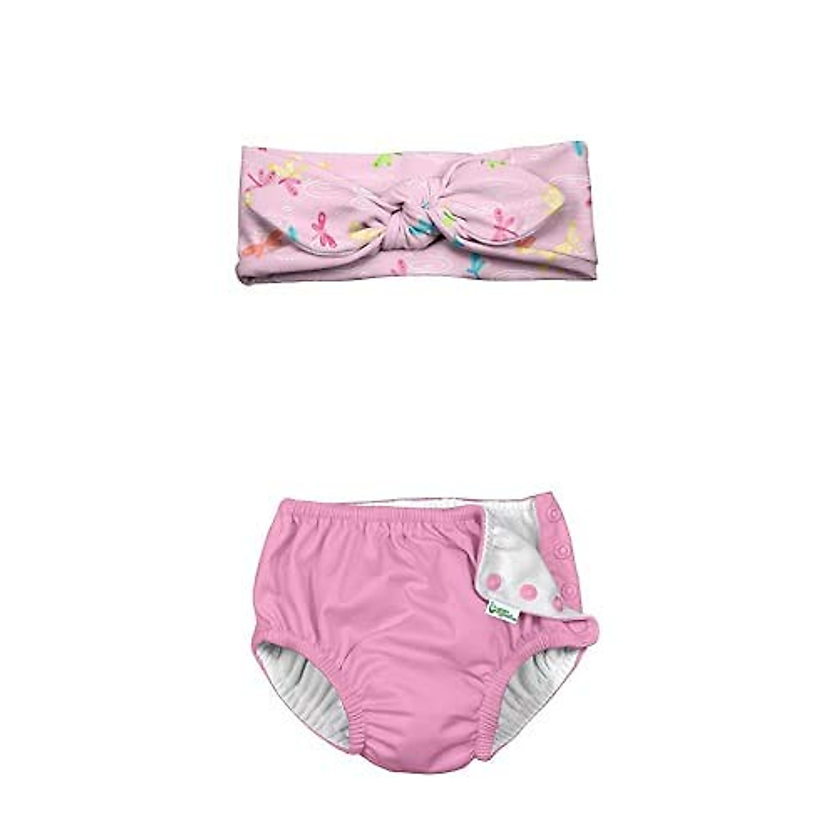 i play. by Green Sprouts Snap Reusable Swimsuit Diaper and Swim Headband - Pink Dragonfly Pond