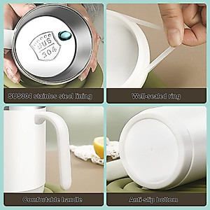 Livefunni Coffee Mug with Handle, 500ml Insulated Stainless Steel Coffee Travel Cup, Vacuum Reusable Coffee Cup with Lid, Keeping Warm & Cold (white)