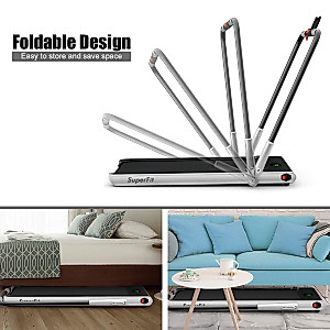 GYMAX Walking Pad, 2 in 1 Free Installation Under Desk Treadmill with Smart App, Remote Control & LED Display, 2.25HP Foldable Portable Compact Running Machine for Small Spaces Home Office (Silver)