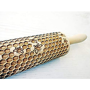 HONEYCOMB EMBOSSING ROLLING PIN LASER ENGRAVED ROLLING PIN WITH BEES PATTERN FOR HOMEMADE COOKIES