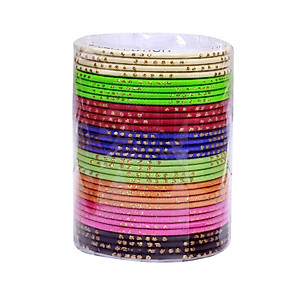 SANARA Indian Traditional Partywear 96 pcs Multi Color Metal Bangle Churi Set Bollywood Indian Traditional Arrangement Wedding Wear Costume Bangle Set (2.6)