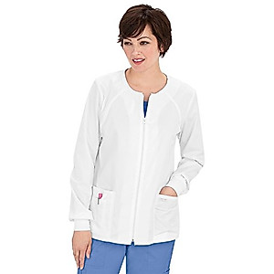 Cherokee Zip Front Scrub Jackets for Women, Workwear Core Stretch Soft Brushed Twill 4315, S, White
