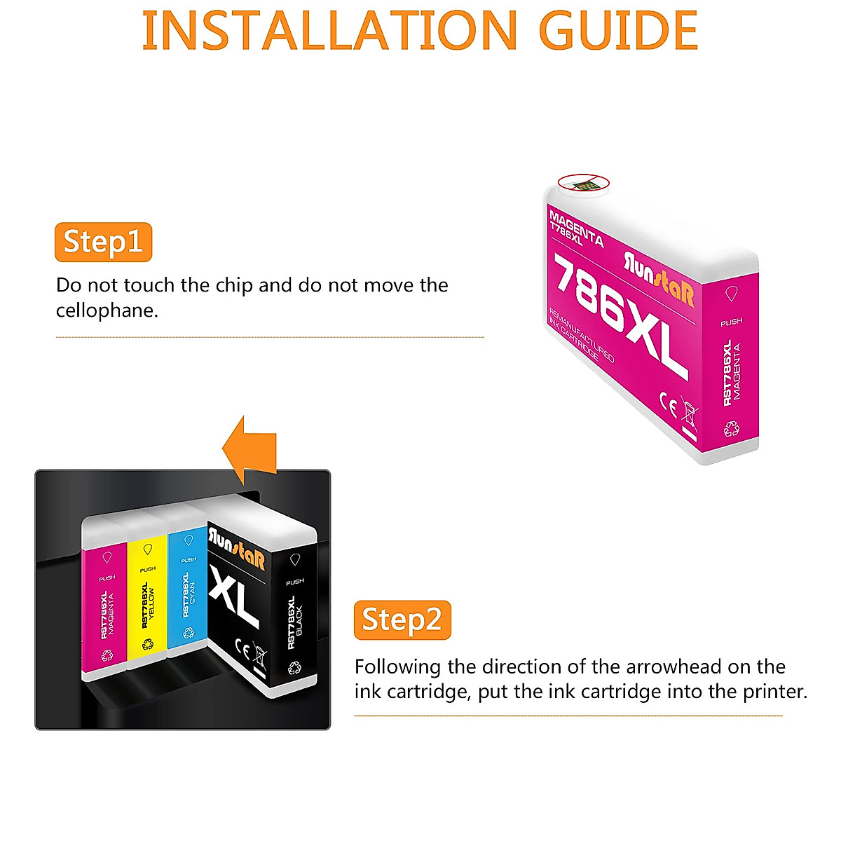 Run Star Remanufactured 786 Ink Cartridge Replacement for Epson 786XL T786XL Ink Cartridge for Workforce Pro WF-4630 WF-5620 WF-5110 WF-4640 WF-5690 WF-5190 Printer (Black Cyan Magenta Yellow, 4-Pack)
