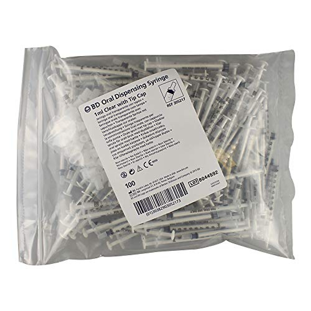 Oral Syringe, Clear, 1mL, Tip Cap 100 pk