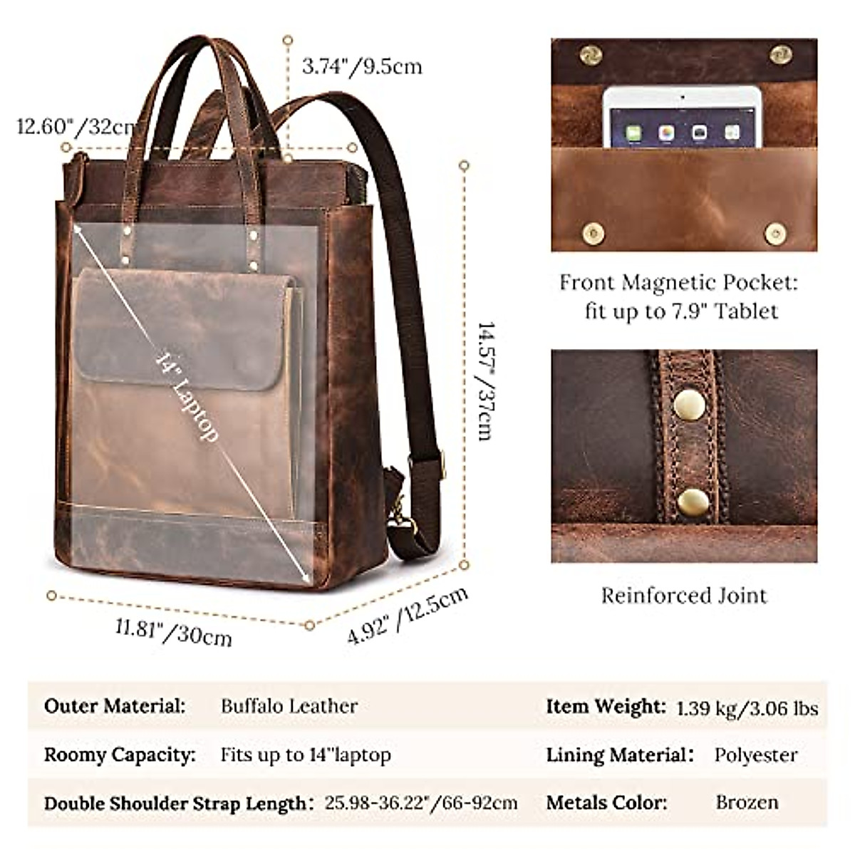 S-ZONE Genuine Leather Backpack Purse for Women Men Vintage Rucksack Handbag Travel School Daypack