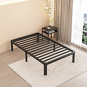 MAF 14 Inch Twin Metal Platform Bed Frame with Round Corner Legs, 3000 LBS Heavy Duty Steel Slats Support, Noise Free, No Box Spring Needed, Easy Assembly