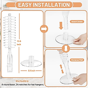 ZDDGNN Hat Stand for Baseball Caps，Hat Holder Organizer No Install Acrylic Hat Racks Display Storage for 24 Baseball Caps,Rotatable Cap Organizer Hat Racks for Bedroom, Closet, Dresser, Clear