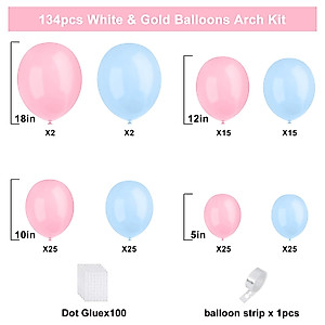 Pink and Blue Balloons Garland Arch Kit, 134pcs Gender Reveal Balloon Garland Arch Kit for Boy or Girl Gender Reveal Decorations Birthday Party Baby Shower Decorations