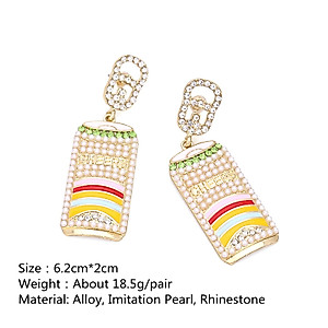 Champagne Wine Glass Enamel Dangle Earrings Shiny Rhinestones Crystal Pearl Beaded Drop Earrings Charming Vase Glass Cup Flash Earrings for Women Girls Exquisite Jewelry Gift (New-Pearl)