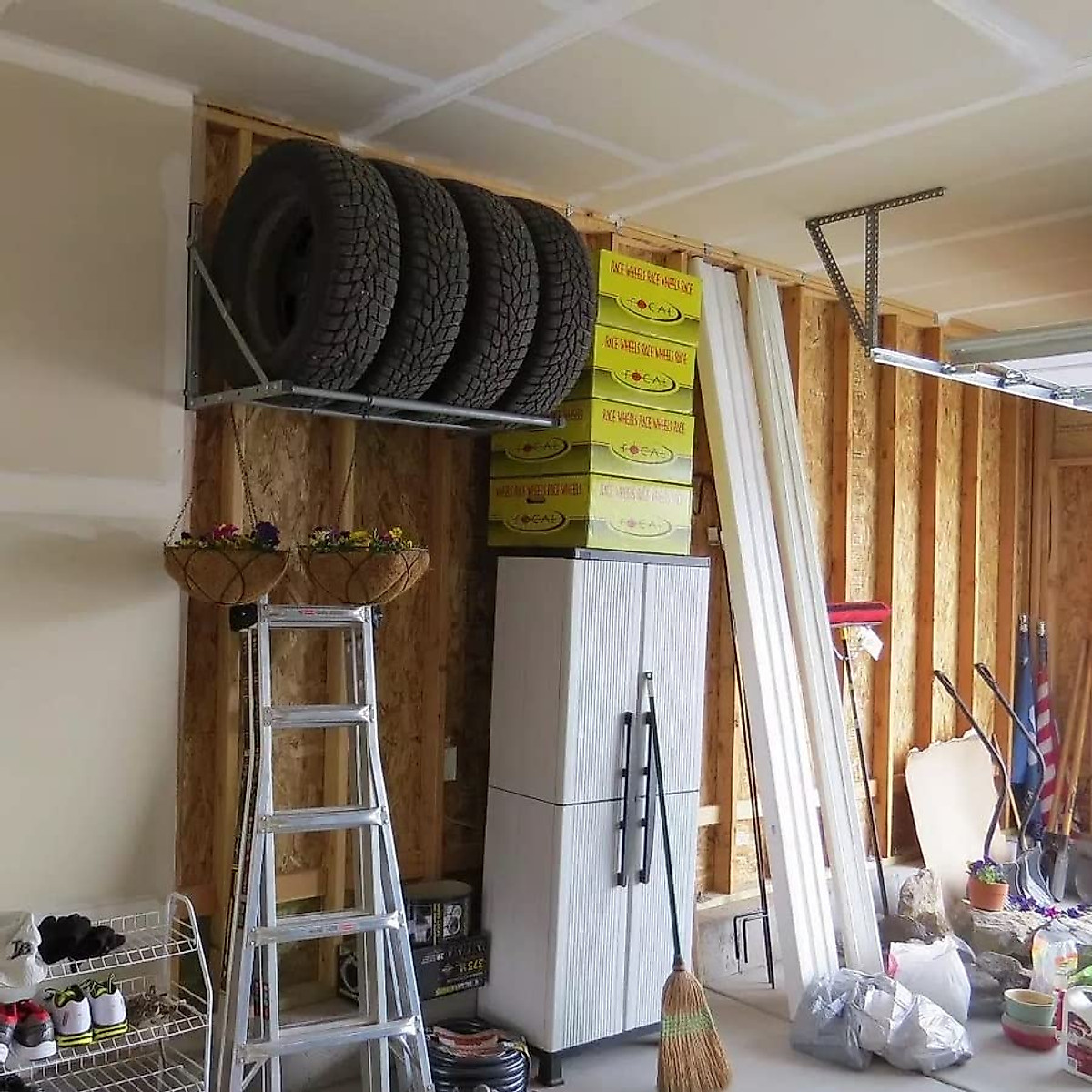 PROSPERLY U.S.Product Folding Tire Wheel Rack Storage Holder Heavy Duty Garage Wall Mount Steel 300Lb