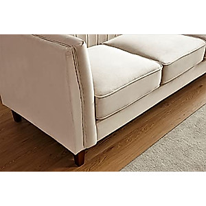 Container Furniture Direct Modern Luxury Velvet Couch for Living Room with High Density Foam, Soft Fabric Upholstery, Removable Cushions and Solid Wood Legs, 83'' Wide 3 Seater Sofa, Beige