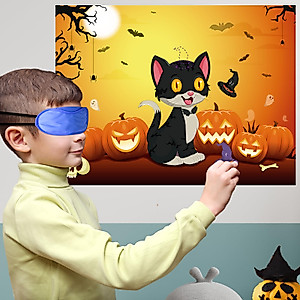 Morcheiong Halloween Game Pin The Tail on The Cat Game with 36 Hats, Halloween Party Activities Favors Supplies for Kids