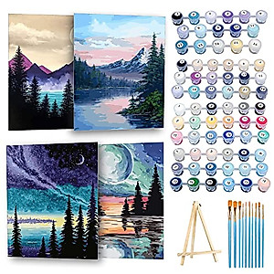 Ninonly 4 Pack Paint by Number for Adults Framed Canvas, DIY Arts and Crafts for Adults Beginner with Wooden Easel, Paint Brushes, Acrylic Paint Set for Home Wall Decor, 9 * 12 Inch