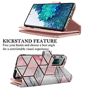 Takfox Galaxy S20 FE 5G Case, for Samsung S20 Fan Edition / S20 FE 5G Wallet Case, with Credit Card Holder Slots Folio Flip PU Leather [Kickstand] Detachable Magnetic Hard Phone Case & Strap-Marble