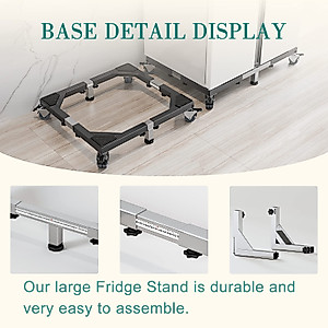 CHINCHILLA Heavy Duty All Stainless Steel Mobile Fridge Stand Base, Washing Machine Stand with Wheels, Adjustable Furniture Dolly for Washer, Refrigerator and Dryer（Large)