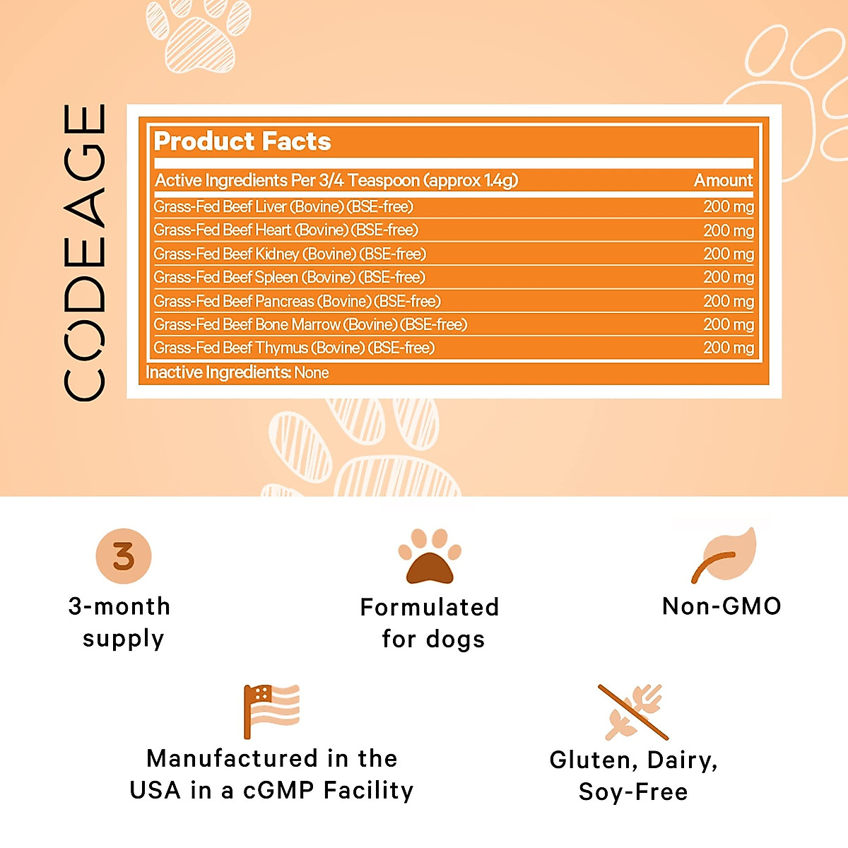 DNA PET Happy Healthy Organs & Glands Supplement for Dogs, Freeze-Dried Raw Grass-Fed Beef Liver Heart Kidney Spleen Pancreas Bone Marrow, Bovine Thymus Multi Organ Powder, Canine Vitamins, 3 oz